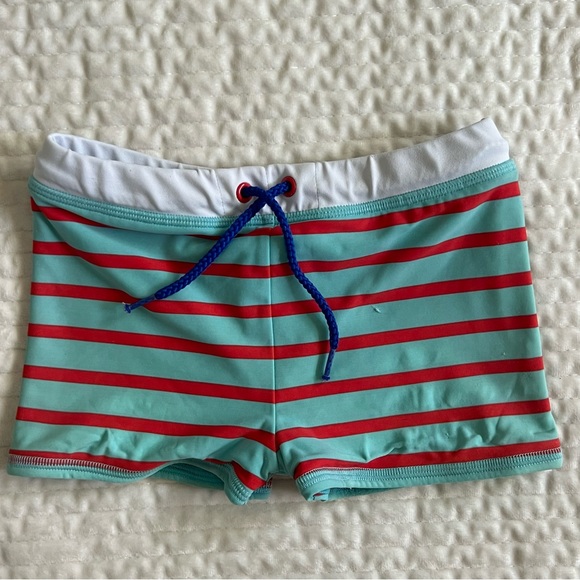 Mini Boden | Swim | Mini Bodensee Turquoise Red Stripe Swim Trunks ...